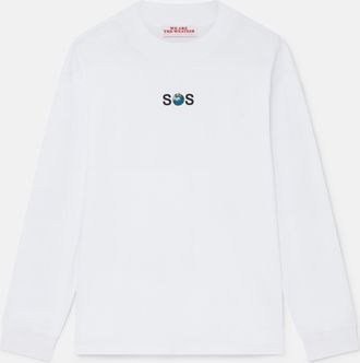 Stella McCartney SOS Embroidered Long-Sleeve T-Shirt, Woman, Polar white, Size: XXS