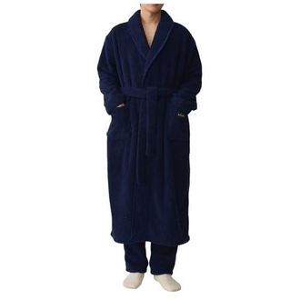 Generic Pyjama Homme Hiver Pyjama Polaire Homme Ensemble Cardigan Zipp&eacute; Hiver en Flanelle &Eacute;paisse Velours Corail Coupe Large V&ecirc;tement de Maison R&eacute;chauffant