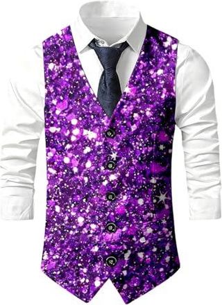 Generico Gilet pour homme Carnaval Costume color&eacute; avec imprim&eacute; masque Col en V Costume de carnaval Costume &agrave; th&egrave;me de Venise | pour sc&egrave;ne et d&eacute;fil&eacute;, violet, XX