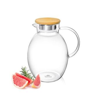 Wilmax England Wilmax - Carafe en verre avec couvercle en bambou - 2400 ml - Carafe pour boissons chaudes ou froides - Carafe &agrave; eau en verre borosilicat&eacute; - Pichet en