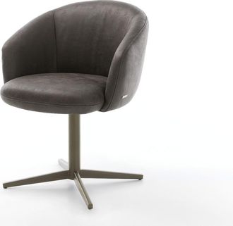 DELIFE Drehstuhl Caja-Flex mit Armlehnen Mikrofaser Anthrazit Vintage Fußkreuz Effektfinish Titan 360° drehbar Taschenfederkern, Esszimmerstühle