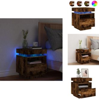 vidaXL Nachttisch mit LED-Leuchten R&auml;uchereiche 40x39x48,5 cm - Nachttisch - Wohnzimmerm&ouml;bel - Beistelltisch - M&ouml;bel Online Kaufen - Holzm&ouml;bel