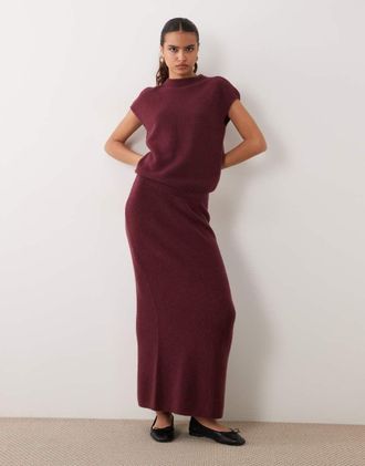Abercrombie & Fitch ensemble coordonn&eacute; jupe longue en maille bordeaux-Rouge