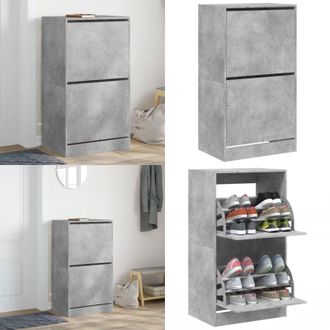 vidaXL Schuhschrank mit 2 Klappen Betongrau 60x42x108 cm - Schuhschrank - Schuhregal - Schuhorganisation - Aufbewahrungssystem - Garderobe - Home & Living