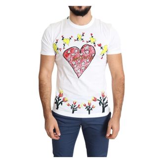 Dolce & Gabbana Saint Valentine Herzen Print T-Shirt - - Tops - Herren - Wei&szlig; - XS