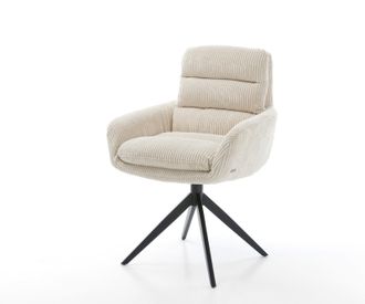 DELIFE Drehstuhl Abelia-Flex mit Armlehnen Cord Beige Kreuzgestell breit Schwarz 360&deg; drehbar Wippfunktion, Esszimmerst&uuml;hle