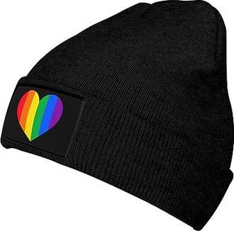 Generic Unisexe Tricot&eacute; Bonnet, Coeur Rainbow de la fiert&eacute; Gay, Anti-Transpiration Beanie Hats, Bonnet Hiver Chaud Tricot pour Cyclisme, Ski, Adultes