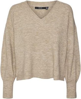 Vero Moda Vmjupiter Ls V-Neck Pull BF Tricot, Silver Mink/d&eacute;tail : W. Melange, L Femme