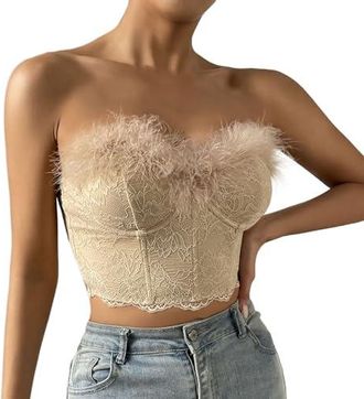 Generic 2026 Soutiens-gorge pour femmes Soutien-gorge femme confortable et sexy dentelle coupe basse dos ouvert plume anneau en acier Spicy Girl, kaki, S