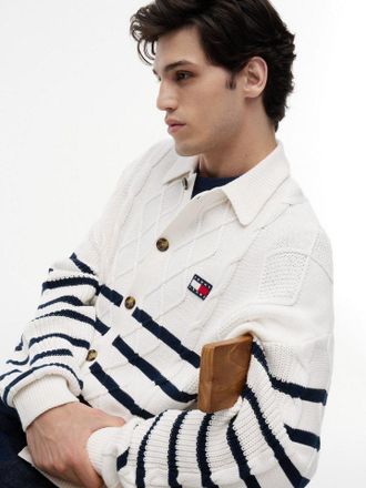 Tommy Jeans Cardigan RELAXED STRIPE CABLE BUTTONUP Relaxed fit mit Zopfstrickmuster