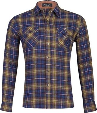 Generic Chemises habill&eacute;es &agrave; carreaux pour homme, coupe r&eacute;guli&egrave;re, formelles, manches longues, flanelle, d&eacute;contract&eacute;es, &agrave; carreaux tartan, chemises de b&ucirc;chero