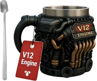 Generic V12 Kaffeebecher,300ml V12 Edelstahl Doppelwand Isolierung Realistische Tasse - Mechanischer Motor Kaffeebecher - f&uuml;r Golf Winter Balkon Hof Garten Pa