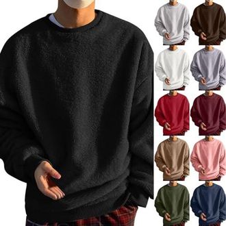 Generic Pull &agrave; col rond pour homme sans capuche, pull classique &agrave; manches longues de couleurs unies &agrave; col rond, manteau de base chaud pour lhiver, v&ecirc;tements d