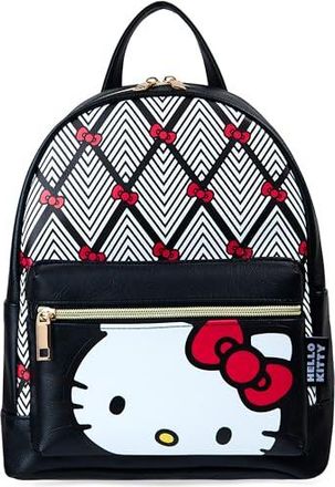 Hello Kitty Sac à Dos Femme et Fille, Petit Sac à Dos Mode Leger avec Poches Internes - Cadeau Femme et Ado (Noir)