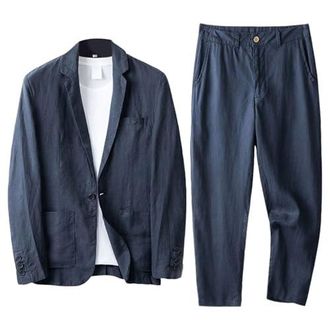 Generic Costumes en Lin 2 pi&egrave;ces pour Hommes Slim Fit Casual Beach Ensembles de Mariage mari&eacute;s mari&eacute;s en Lin Blazer Pantalons Costume