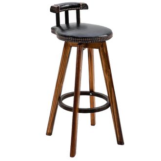 Generic Barhocker mit niedriger R&uuml;ckenlehne und um 360 Grad drehbarer Sitzfl&auml;che, Vintage-Barstuhl mit Kunstlederbezug und Massivholzbeinen