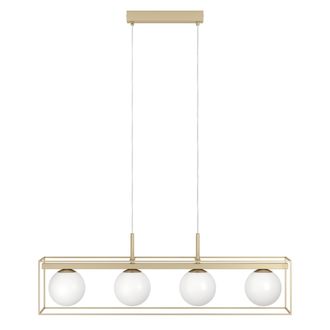 Eglo Pendellampe Vallaspra, 4 flammige H&auml;ngellampe, Pendelleuchte aus Stahl, Farbe: Champagner, Glas: Wei&szlig;, opal-matt, Fassung: E14