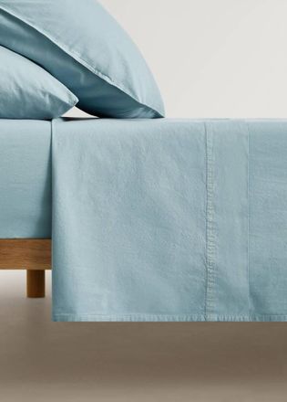 Mango Drap plat enfant en coton lav&eacute; double surpiq&ucirc;re lit 90 cm vert d&acute;eau - Home - Lit 90 cm - MANGO HOME
