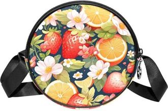 Generic Sac &agrave; bandouli&egrave;re rond pour femme, motif fruits d&eacute;t&eacute; color&eacute;s, petit sac &agrave; bandouli&egrave;re avec fermeture &eacute;clair, bretelles r&eacute;glables, sac &agrave; main rond d&eacute;co