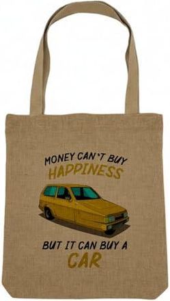 Fabulous Sac Shopping Tote Bag Aspect Lin - Car - Money Cant Buy Happiness Sac de Courses Toile Epaisse 360g Beige Naturel Cabas Port&eacute; Epaule Solide Imprim&eacute; en