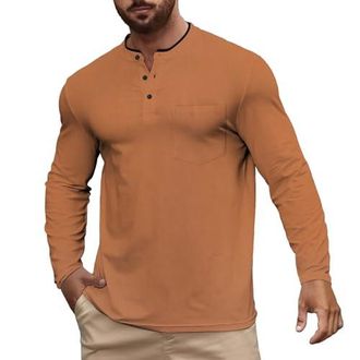 Generic T-shirt d&eacute;contract&eacute; &agrave; manches longues pour homme - Col Henley - L&eacute;ger et respirant - Pour printemps et automne - Confortable - Avec poche, kaki, XXL