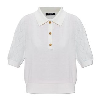 Balmain Gestricktes Polo mit 3 Kn&ouml;pfen - - Knitwear - Damen - Beige - M