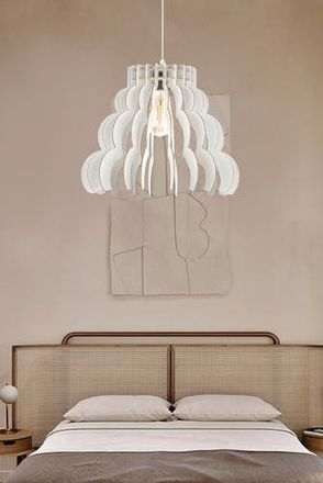 Opviq Elegant Cloudy Chandelier, White MDF Body, Adjustable Height 70 cm, Cap 31 cm x 37 cm, E27 Socket Max 40W | Perfect for Modern Home Décor