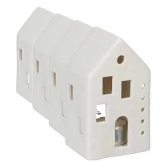Relaxdays Teelichthaus Keramik, Leuchth&auml;uschen f&uuml;r 1 Teelicht, H x B x T: 12 x 7 x 6 cm, Teelichthalter Haus, wei&szlig; (Packung mit 4)