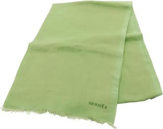 Hermès écharpe frangée à logo brodé (années 2020) - Vert