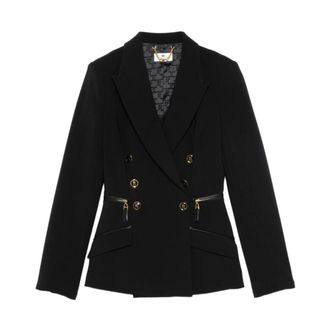 Elisabetta Franchi Femme, Vestes, Noir, Taille: 38 FR Veste Noire Double-Breasted Boutons Dorés