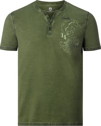 Jan Vanderstorm Herren T-Shirt Godbert | Kurzarm, mit Serafino-Ausschnitt | Reine Baumwolle | gro&szlig;e Gr&ouml;&szlig;en L-7XL Oliv, 4XL (XXXXL) - 68/70