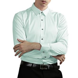 Generic Chemise en satin pour homme - Coupe ajust&eacute;e - Chemise de costume avec bouton Down - Chemise de travail avec col rabattu - Chemise de loisirs &eacute;l&eacute;gante 