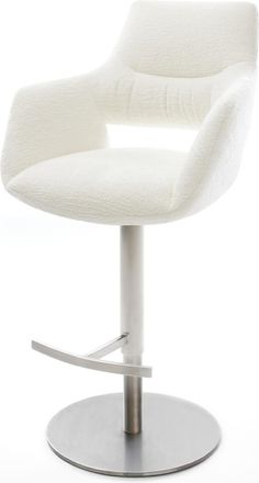 DELIFE Barstuhl Yago-Flex Boucl&eacute; Soft Beige Drehfu&szlig; h&ouml;henverstellbar Edelstahl Silberfarben Taschenfederkern, Barst&uuml;hle