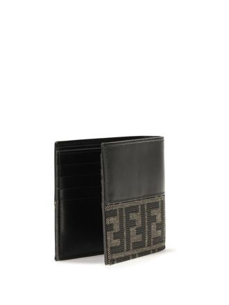 Fendi Mens Ff Jacquard Bifold Wallet Nero+tabacco Moro Calf Leather Bos Taurus