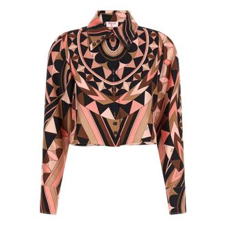 Pucci Femme, Blouses et Chemises, Multicolore, Taille: 40 FR Camicia Crop Silk Shirt