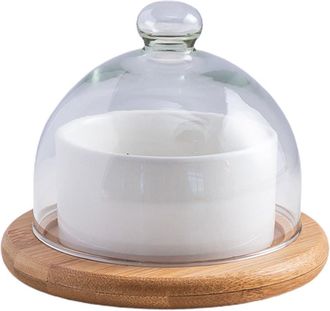 BESTOYARD Salatschüssel Mit Deckel Aus Glas Und Holz-serviertablett Schüssel Mit Holztablett Für Dessert Kuchen Obst Robust Und Schadstofffrei