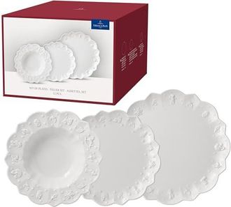 Villeroy & Boch Toys Delight Royal Classic Geschirr-Set 12 teilig Weiß, Spülmaschinenfest, Mikrowellensicher, Teller, Tellerset, Geschirrset 4 Personen, Weihnachtsges
