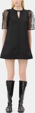 Ganni schwarz Fringed Organza Minikleid - Gr&ouml;&szlig;e 34