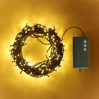 Lights4fun 200er LED Lichterkette warmweiß grünes Kabel Timer Innen Außen