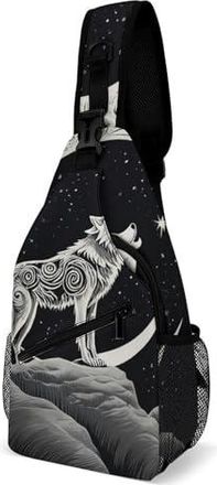 Generic Sacoche Homme Bandouliere Loup hurlant la lune Casual Sac Bandouli&egrave;re Multifonction Sac DEpaule pour Homme Camping Femme