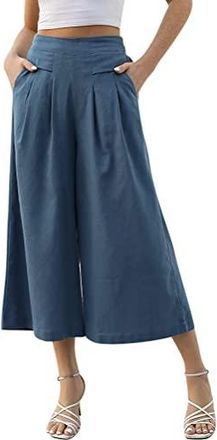 Onsoyours Pantalons Femme Fluide Large Grande Taille Eté Décontractée Pantacourt 7/8 Taille Élastique Jupe-Culotte Fluide Pantalon Ample Léger Chic avec Poches 