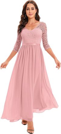 Dresstells Damen Ballkleid Damen Lang Brautjungfernkleider lang elegant Chiffon Abendkleid Maxilang Blush 2XL