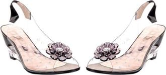 QUINTRA Femmes Sandales compensées Transparentes Fleurs Toe Sandales à Talons Transparents Sandales décontractées été Plage Chaussures (Black, 37)