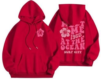 Generic Pink Palm Puff Sweat à capuche pour femme avec imprimé arrière Sweat à capuche décontracté Vêtements Preppy Clothes Sweat à capuche surdimensionné Hau