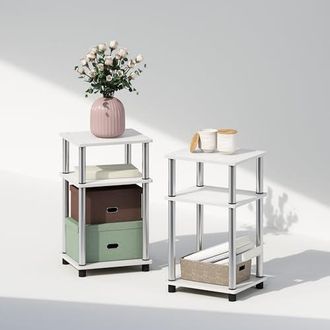 Furinno Just Ensemble de 2 Tables de Chevet, Table de Chevet à 3 Niveaux Turn-N-Tube, sans Outils, Table dappoint avec Rangement Ouvert pour Chambre ou Salon,