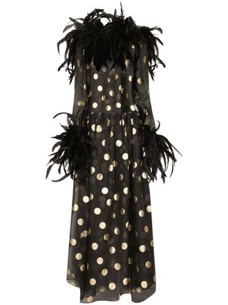 Dolce & Gabbana robe bordée de plumes à pois - Noir