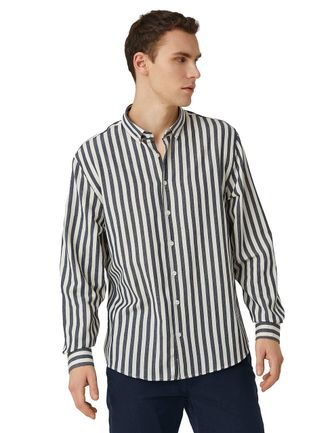 Koton Men Woven Shirt Long Sleeve Classic Neck Slim Fit