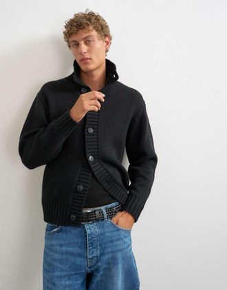 Topman Pullover mit Relaxed Fit, schwerem Material und Stehkragen in Schwarz