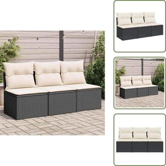vidaXL The Living Store - Gartensofa mit Kissen 3-Sitzer Schwarz Poly Rattan - Gartensofa - Outdoor M&ouml;bel - Balkonm&ouml;bel - Esszimmerset - Lounge Set