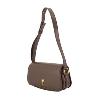 Ami Womens Paris Shoulder Bag - Ami Leather Brown Calfskin Shoulder-Hobo-Bags